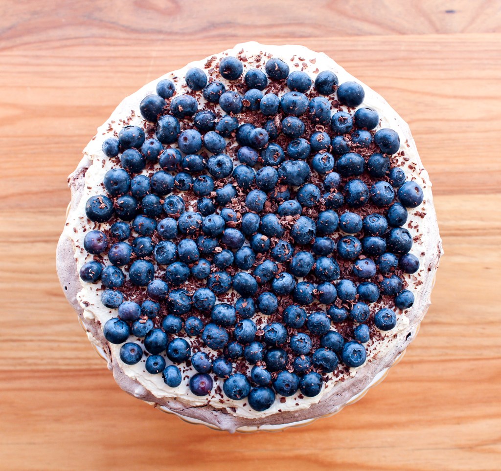 Blueberry and Almond Chocolate Meringue Torte with Coffee Cream | one ...